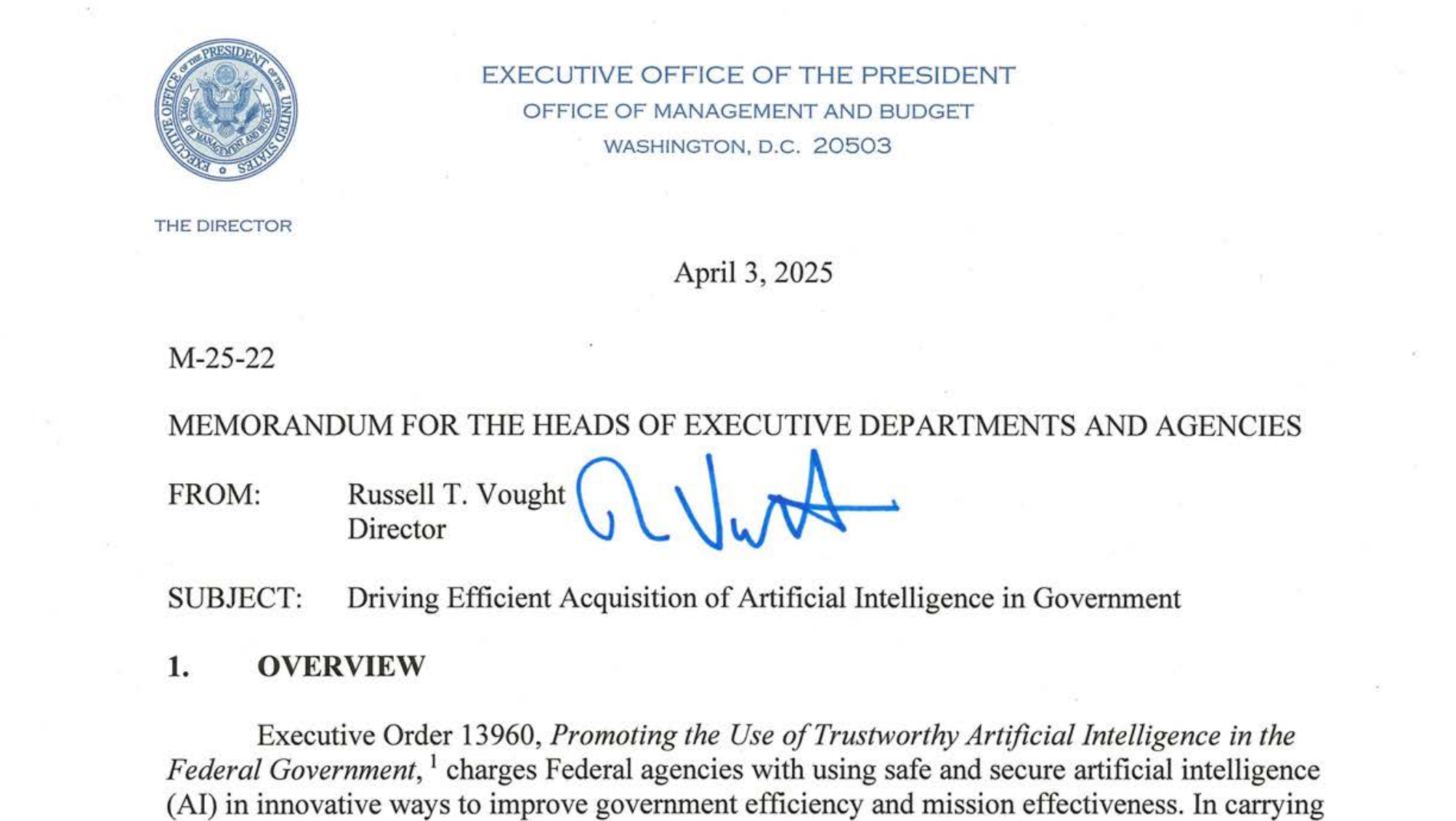 OMB M-25-22 Driving Efficient Acquisition of Artificial Intelligence in Government - Digital ...